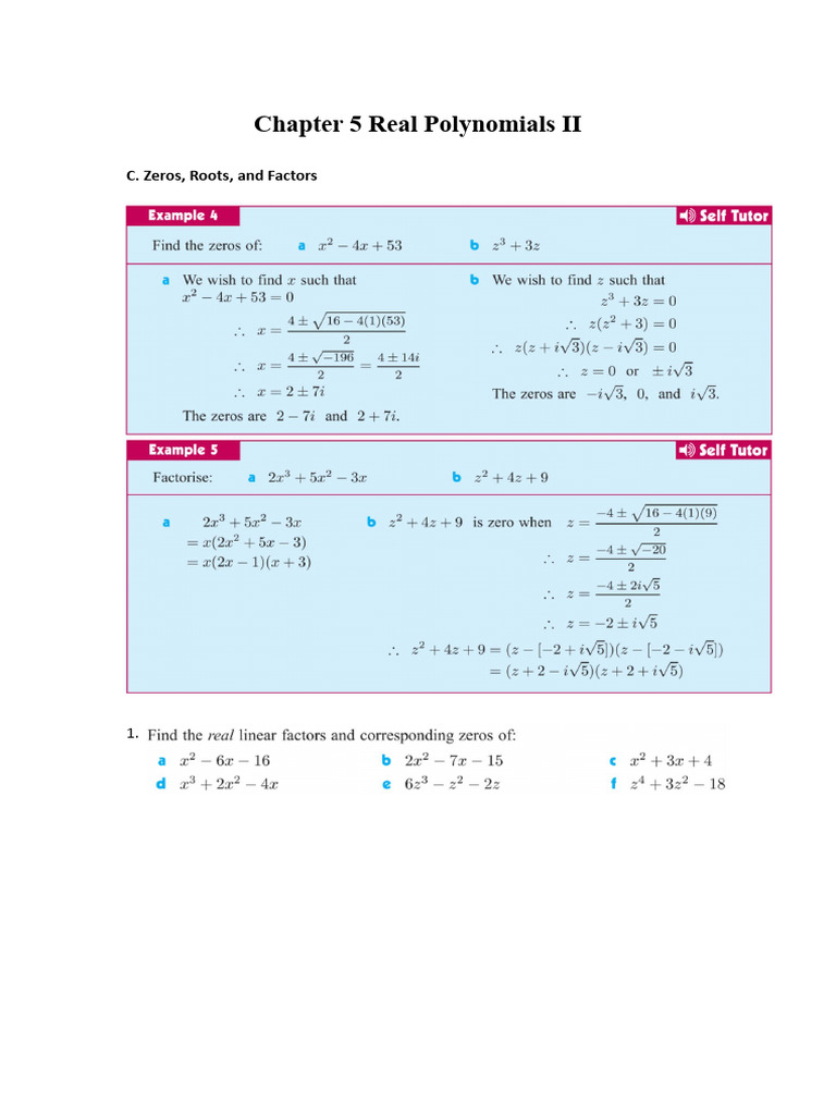 Assignment of DP Math Lesson Nine - Chapter 5 Real Polynomials II | PDF | Foreign Language ...