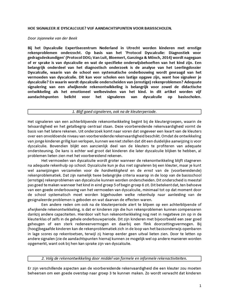 Artikel-Hoe-signaleer-je-dyscalculie-Jojanneke-van-der-Beek | PDF
