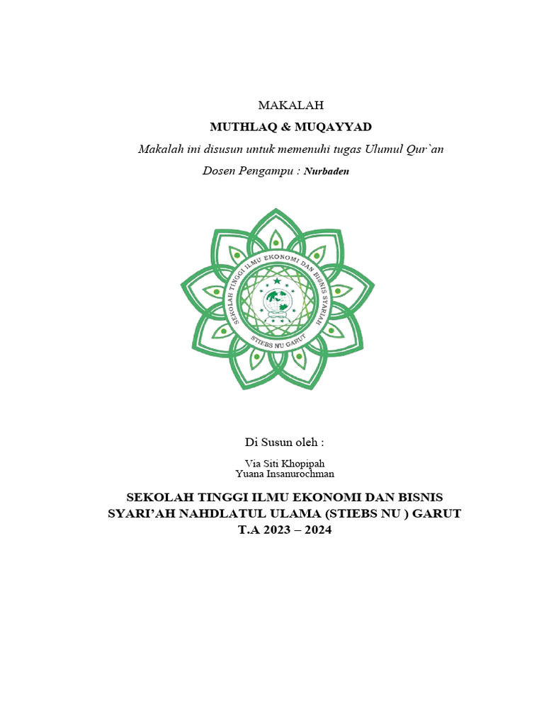 Mutlaq dan Muqayyad dalam Hukum Islam | PDF | Filsafat