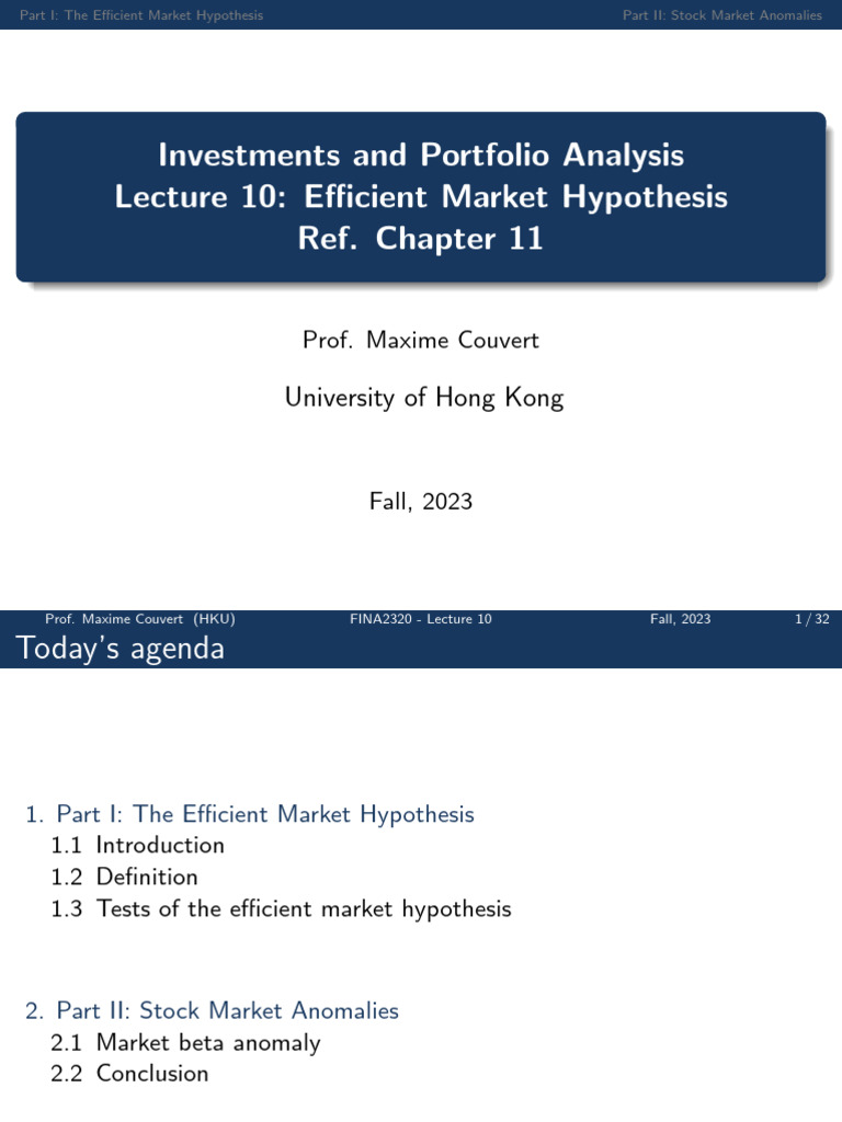 Lecture 10 | PDF | Efficient Market Hypothesis | Capital Asset Pricing Model