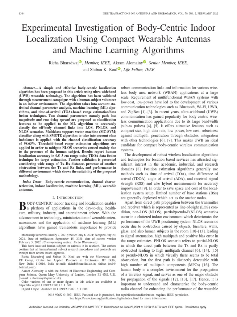 Experimental Investigation Of Body Centric Indoor Localization Using