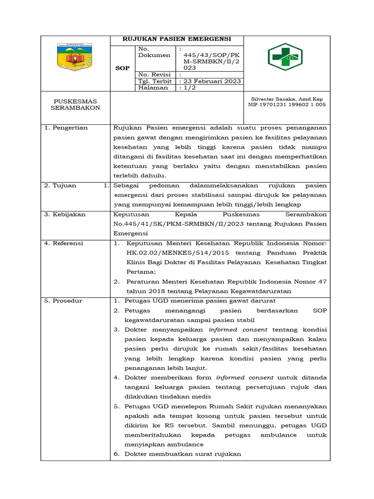 SOP Rujukan Emergensi | PDF