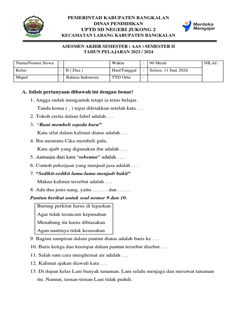 Soal Bahasa Indonesia | PDF | Seni & Disiplin Bahasa