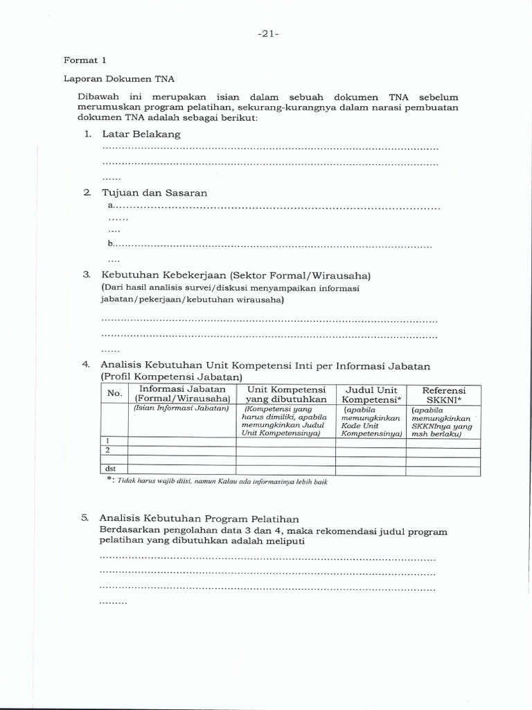 Format Laporan TNA Berdasarkan Kepdirjen 771 Tahun 2023 | PDF