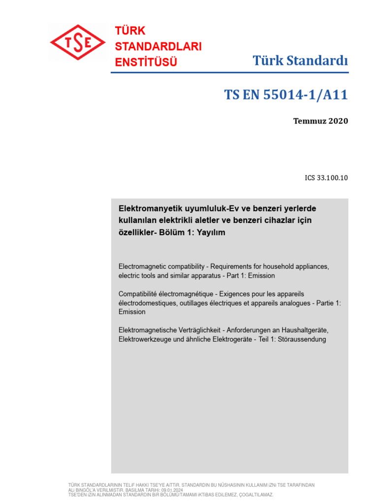 TS EN 55014-1 A11 PDF (Eng) | PDF | European Union | European Integration