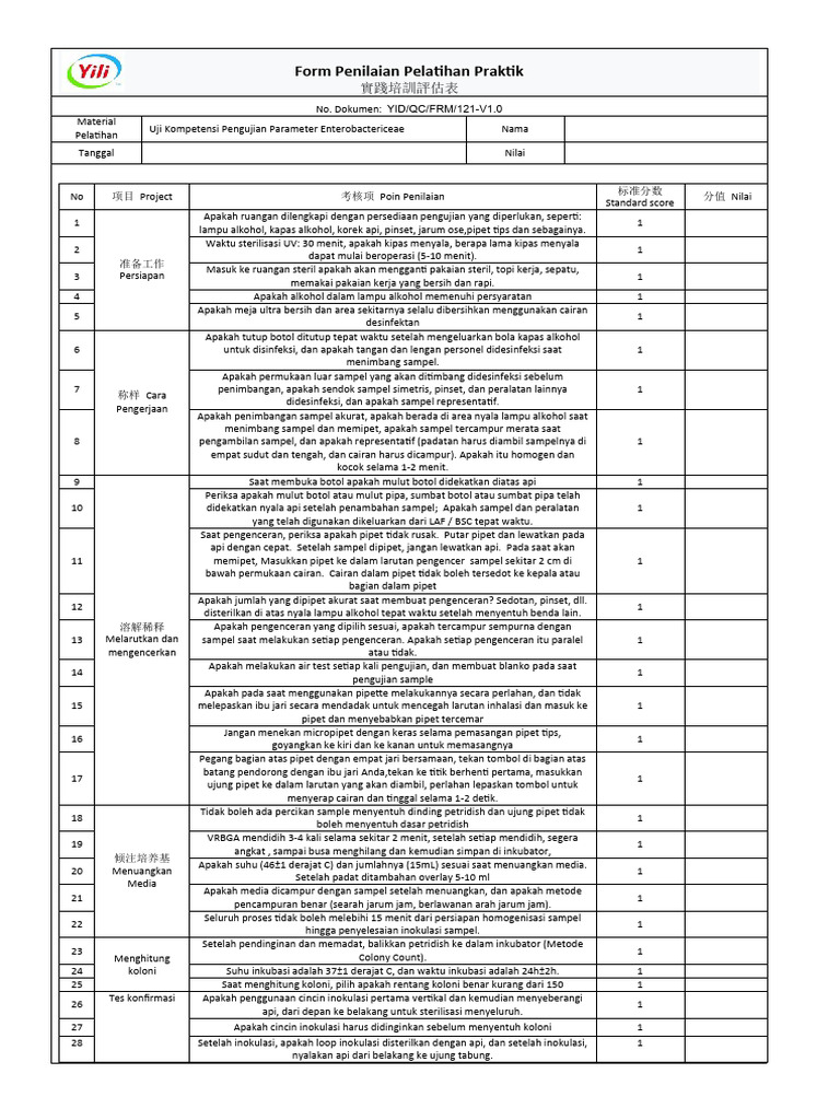 Form Penilaian Praktik (Mikrobiologi) Enterobactericeae | PDF