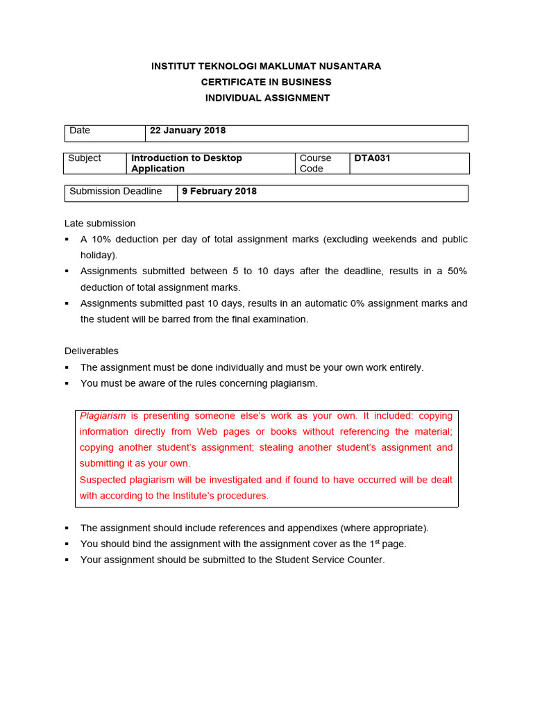 Individual Assignment Intro To Desktop App Dta031 | PDF | Plagiarism | Microsoft Word