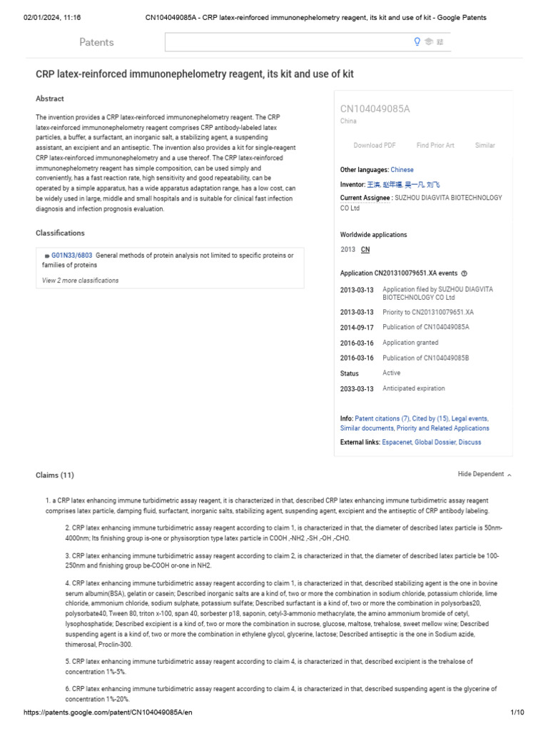 CRP Latex-Reinforced Immunonephelometry Reagent, Its Kit and Use of Kit ...