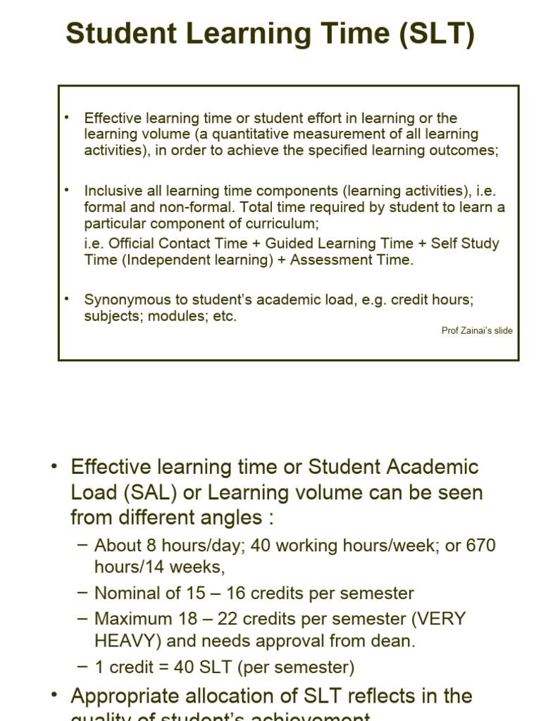 Student Learning Time (SLT) .PPT SUMMNARY | PDF | Course Credit | Learning