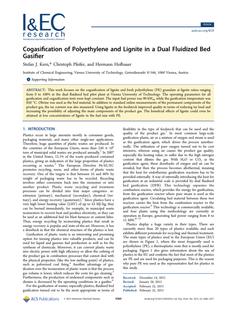Cogasification of Polyethylene and Lignite in A Dual Fluidized Bed ...