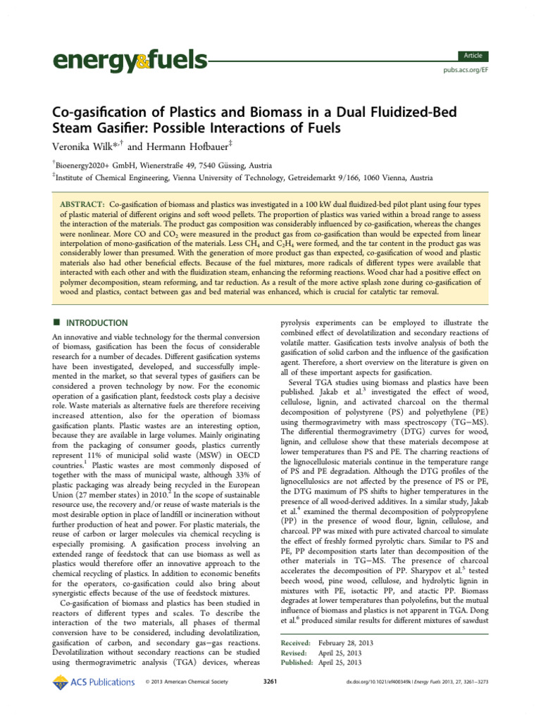 Co-Gasification of Plastics and Biomass in A Dual Fluidized-Bed Steam Gasifier - Possible ...