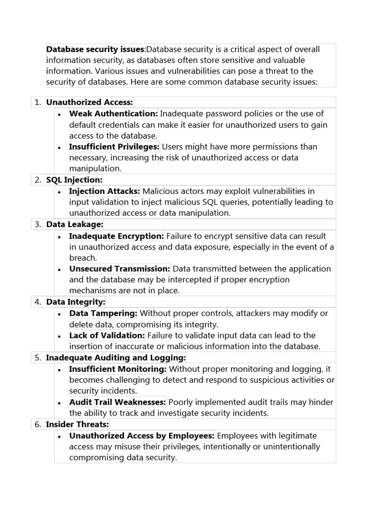 Database Security Issues | PDF | Security | Computer Security