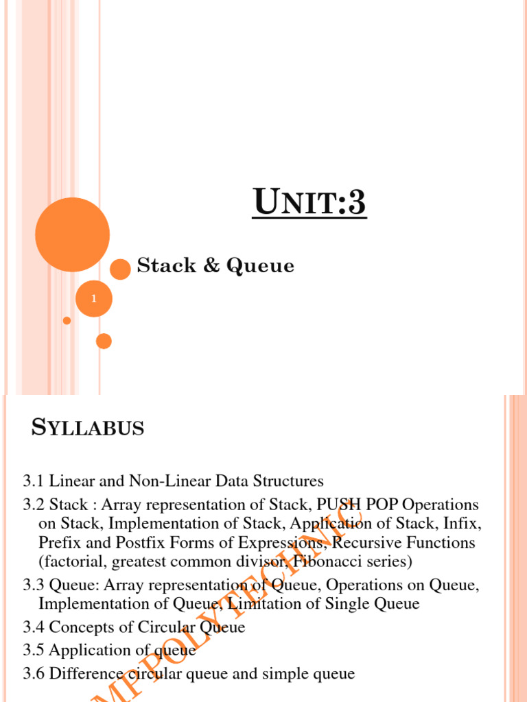 Unit 3 - Stack and Queues | PDF | Queue (Abstract Data Type) | Computer Programming