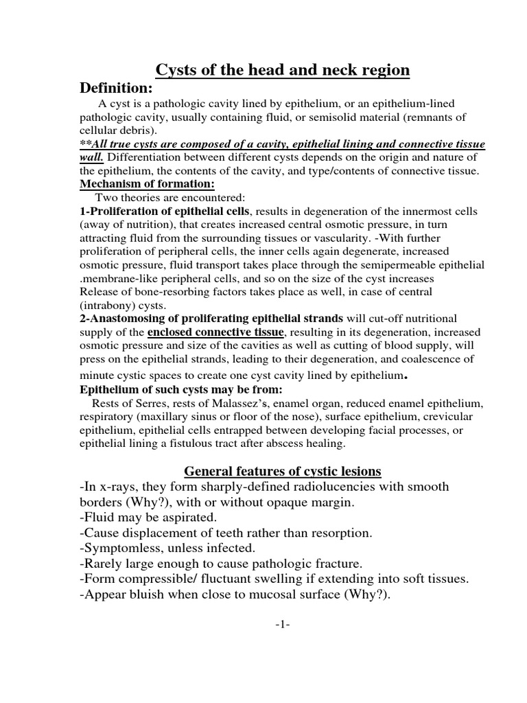 Cysts of The Jaws and Neck Region | PDF | Epithelium | Mouth