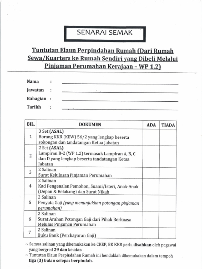 Senarai Semak Tuntutan Pindah | PDF