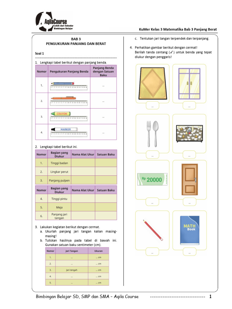 Kelas 3 Matematika Bab 3 Panjang Berat Kumer 2022 | PDF