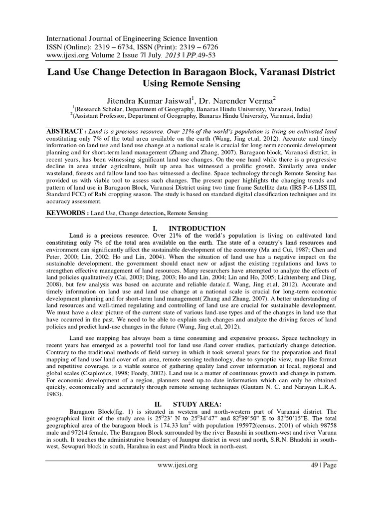 Land Use Change Detection in Baragaon BL | PDF | Accuracy And Precision | Remote Sensing