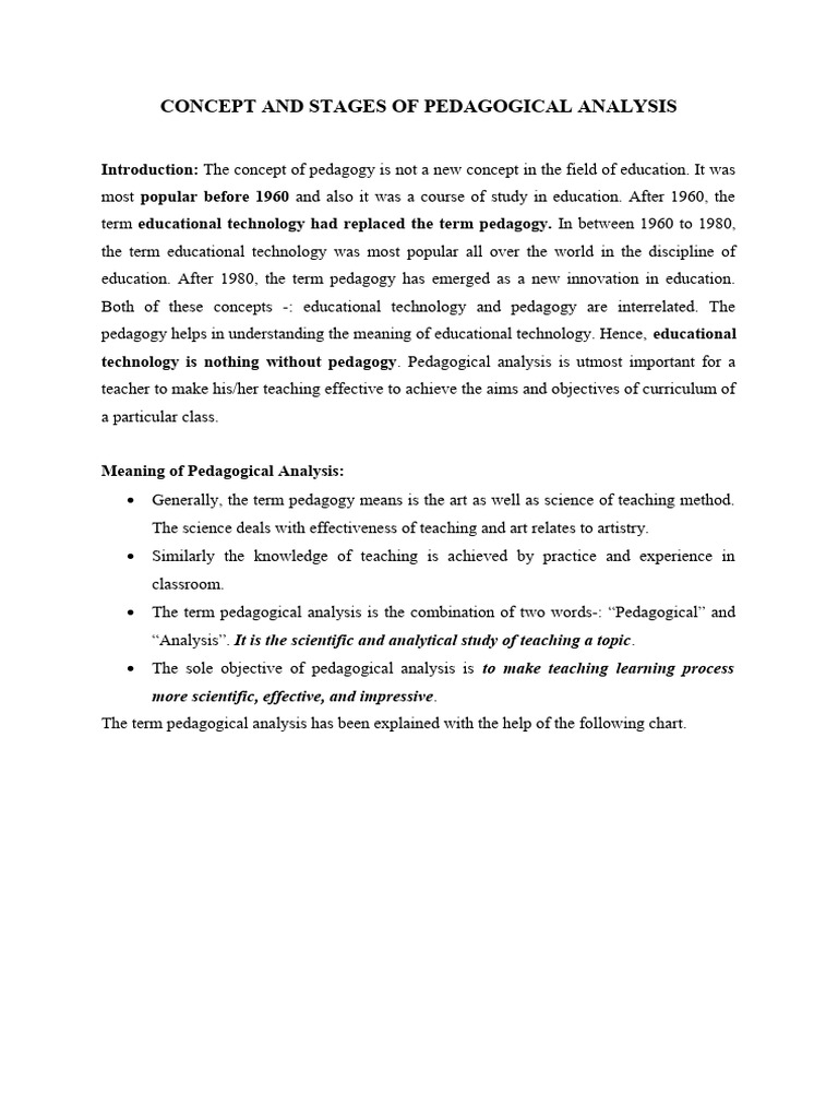 Concept and Stages of Pedagogical Analysis | PDF | Pedagogy | Learning