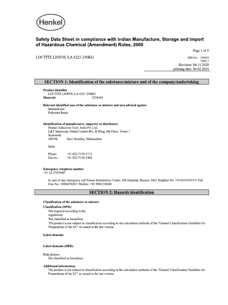 MSDS Loctite Liofol La 6221 230KG | PDF