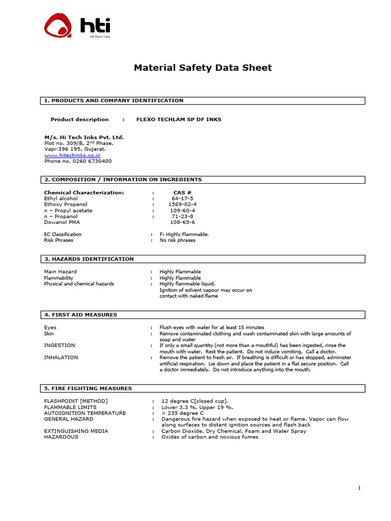 20230331 - MSDS - FLEXO TECHLAM SP DF INKS | Download Free PDF | Personal Protective Equipment ...