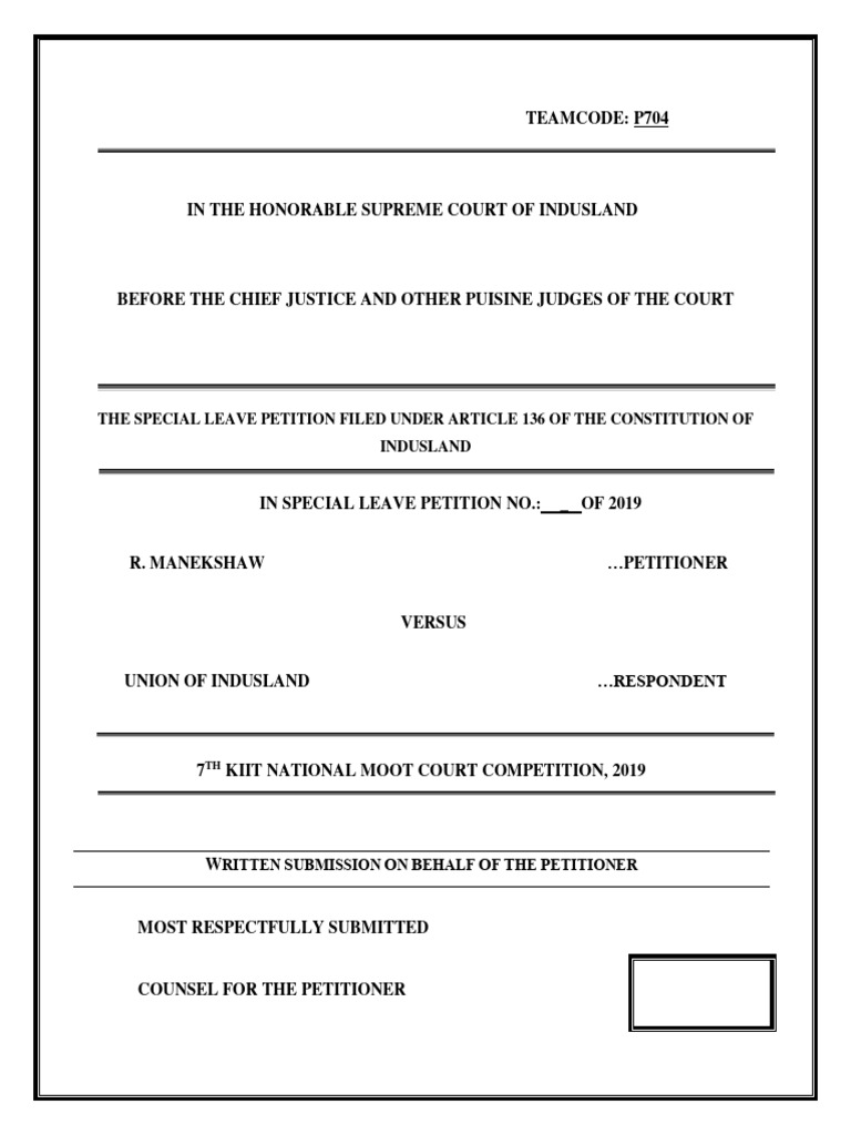The Special Leave Petition Filed Under Article 136 of The Constitution ...