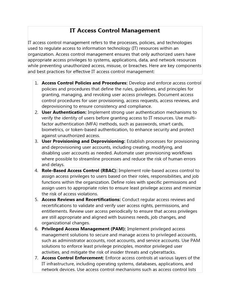 IT Access Control Management | PDF | Access Control | Information Security IT Access Control Management | PDF | Access Control | Information Security