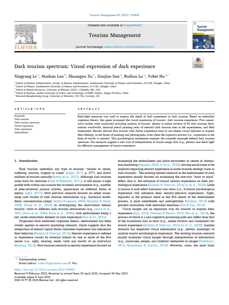Dark Tourism Spectrum: Visual Expression of Dark Experience | PDF ...