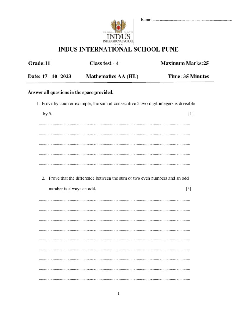 GR 11 Class Test 4 (17-10-2023) | PDF | Numbers | Number Theory