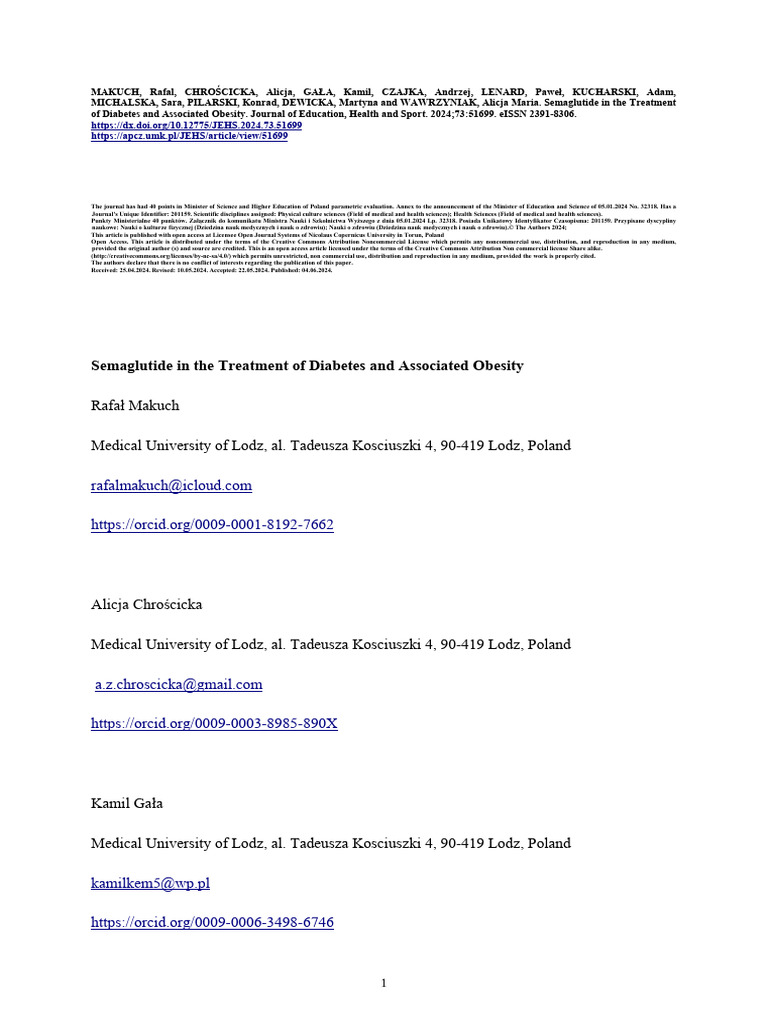 Semaglutide in The Treatment of Diabetes and Assoc | PDF | Medical ...