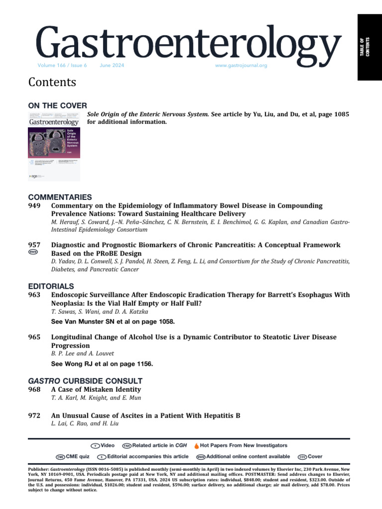 Table of Contents 2024 Gastroenterology | PDF | Pancreas | Subscription Business Model