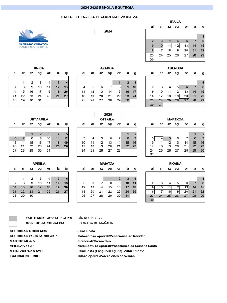 Eskola Egutegia 24-25 (Ondo) | PDF