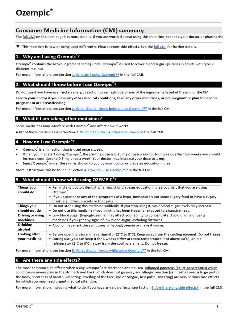 Ozempic-0 25 - 0 5mg-Cmi-V3 0 | PDF | Diabetes | Hypoglycemia