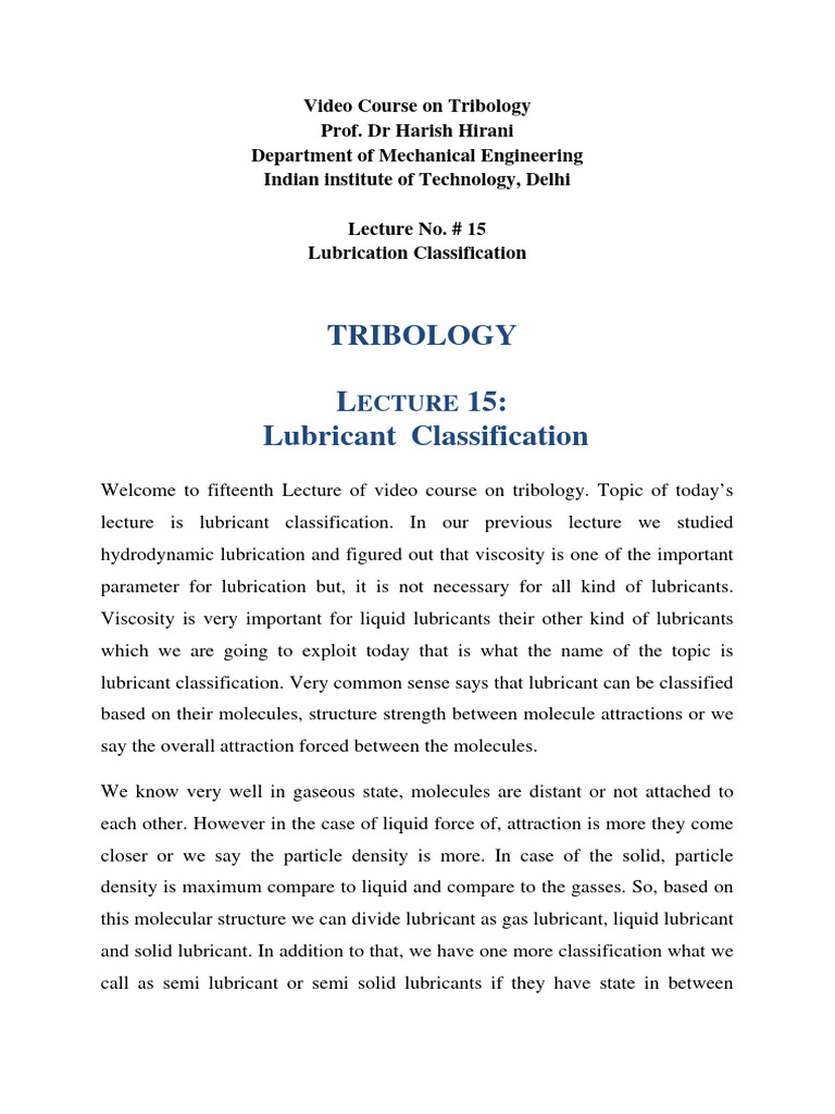 lec15 | PDF | Lubricant | Friction