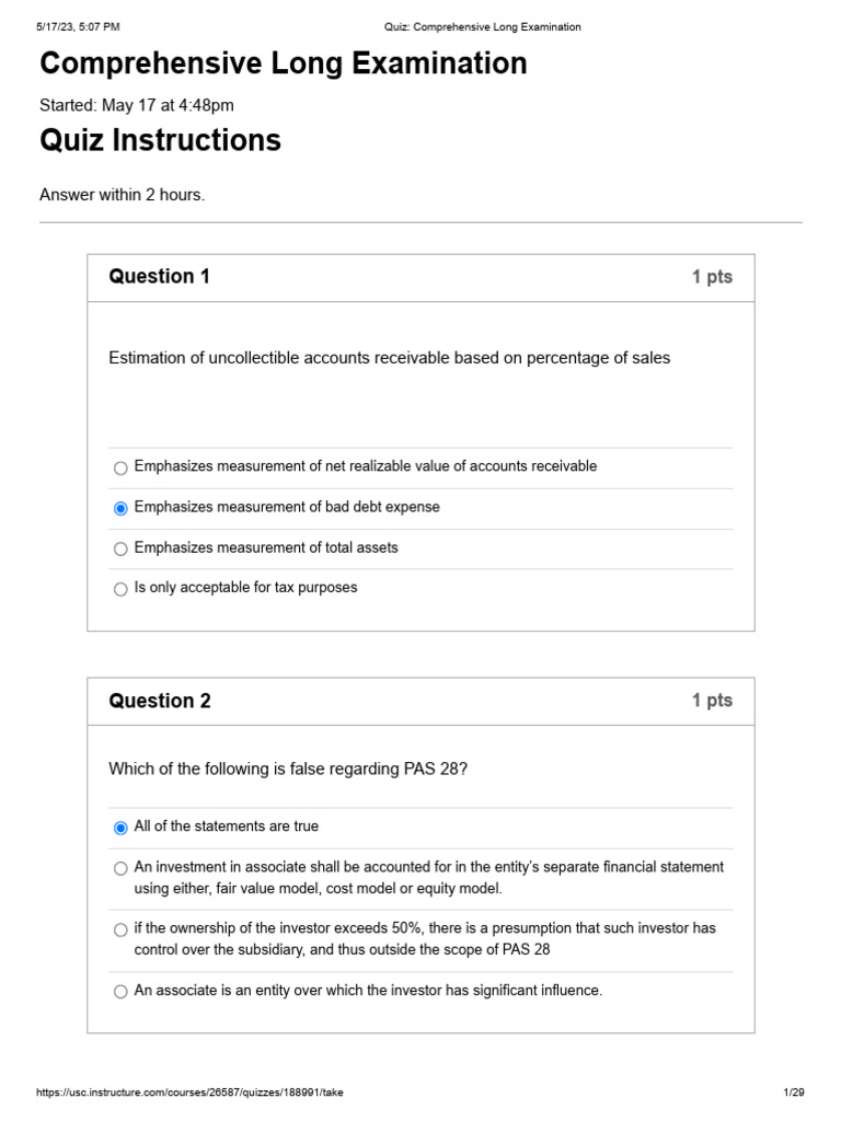 Comprehensive Long Examination Quiz | PDF | Investing | Equity (Finance)