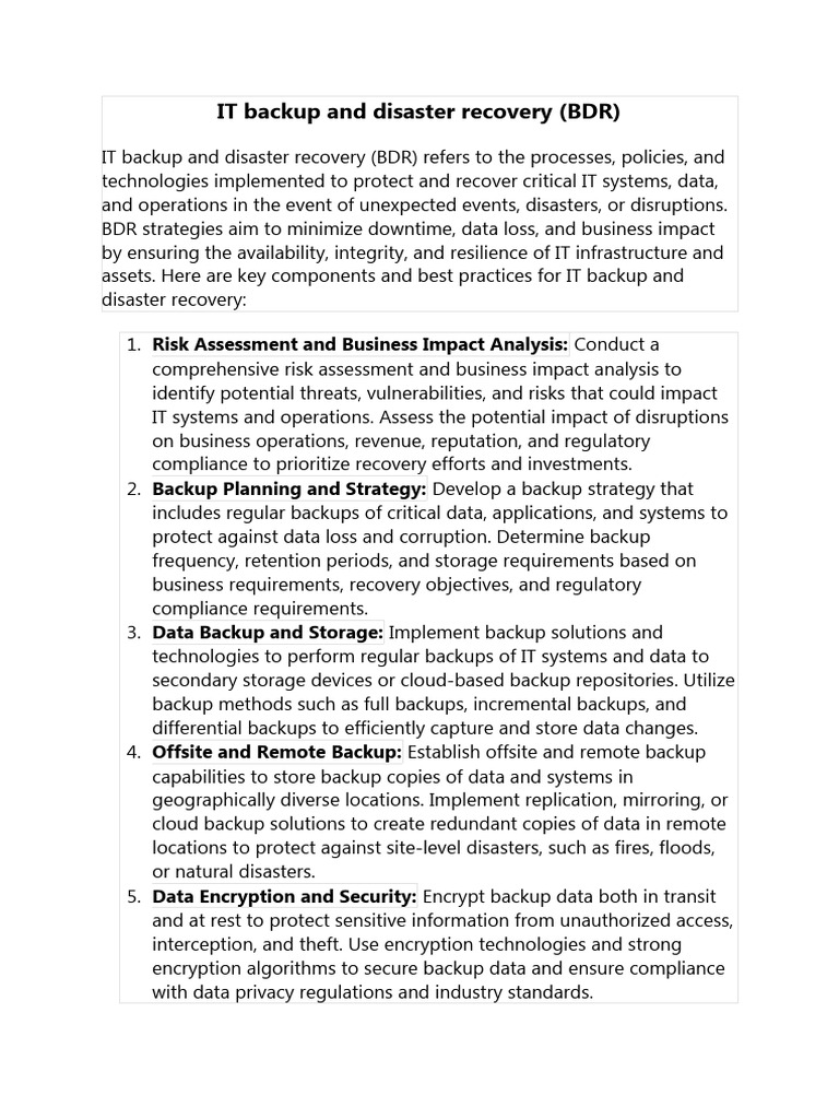 IT Backup and Disaster Recovery | PDF | Backup | Disaster Recovery