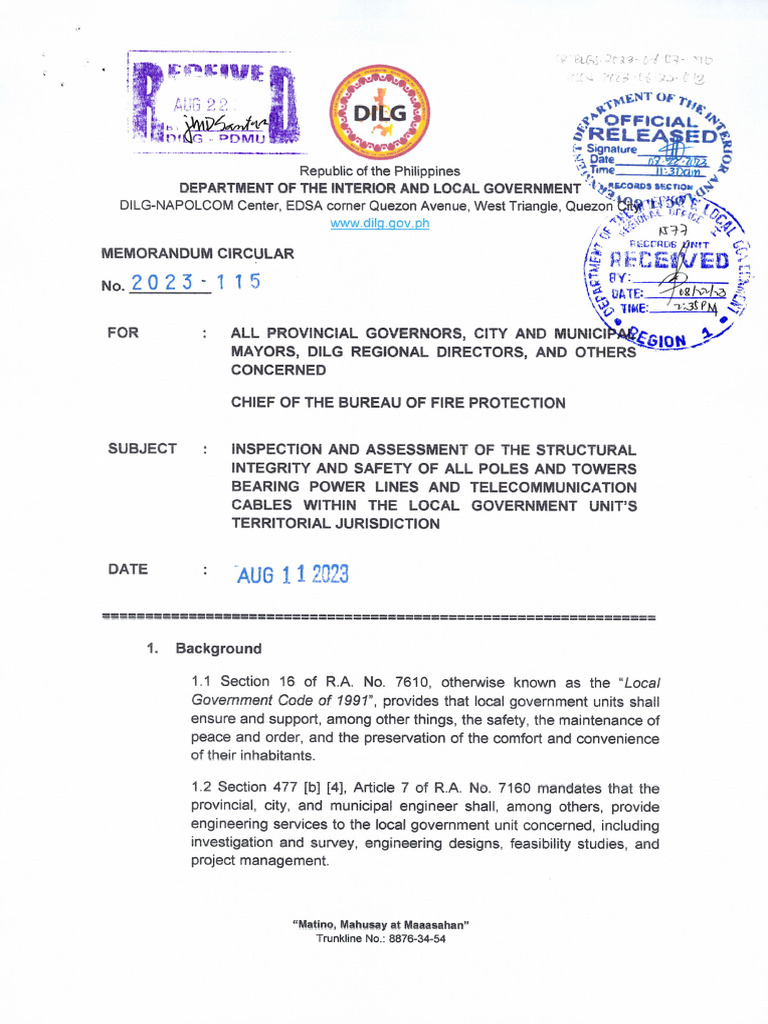 Memorandum Circular No. 2023-115 Re Inspection and Assessment of the ...