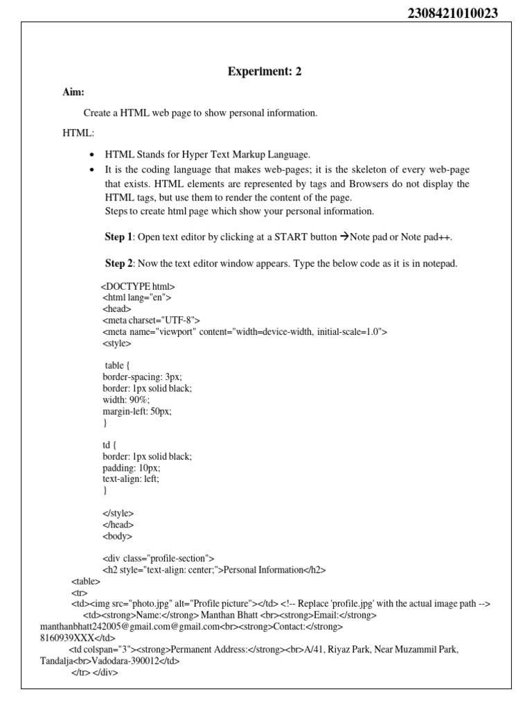 CAP EXPERIMENT.2 | Download Free PDF | Html | Web Page