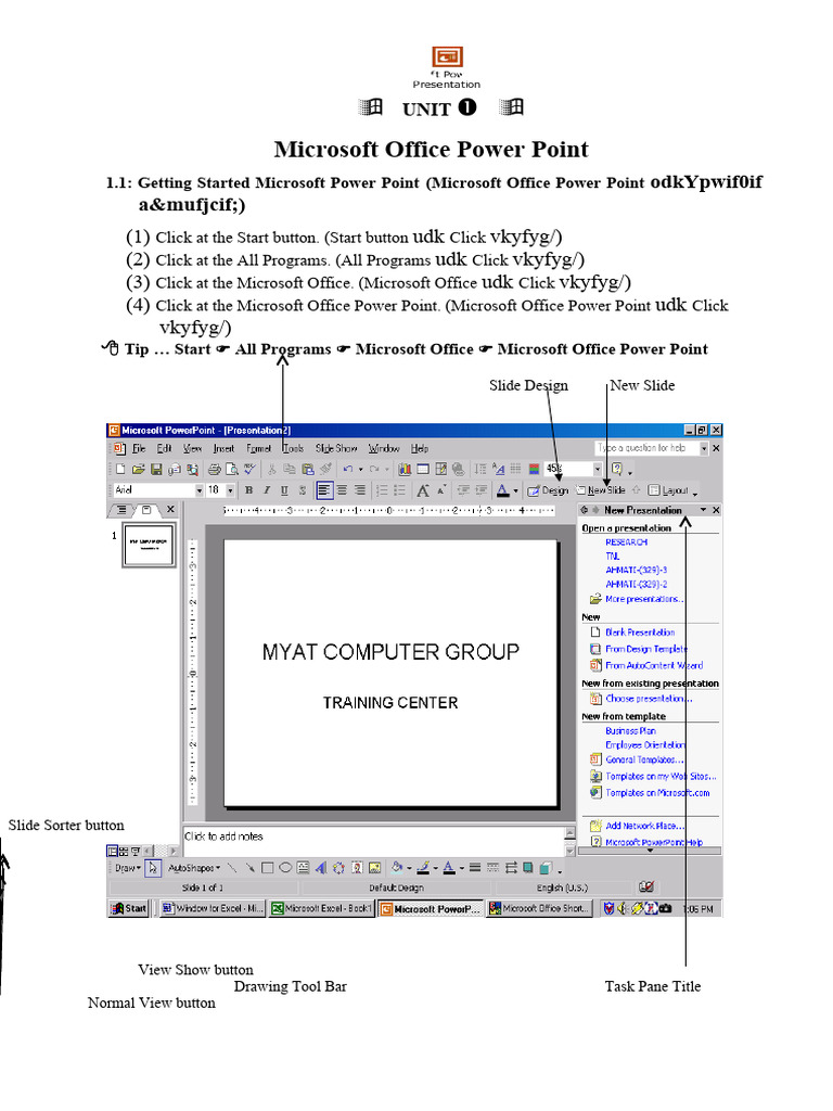 Note On MS Power Point 2003 (Training Course) | PDF | Microsoft Excel | Button (Computing)
