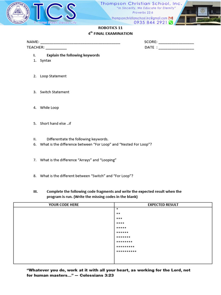 ROBOTICS 11 Test Questionaires 4th FINAL Exam | PDF