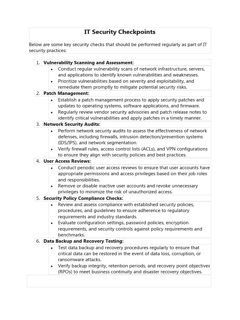 IT SOP Security Checkpoints | PDF | Security | Computer Security