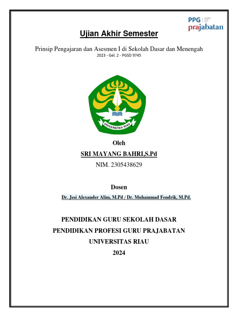 Lembar Jawaban Uas Ppa 1 - Srimayangbahri, S.PD | PDF