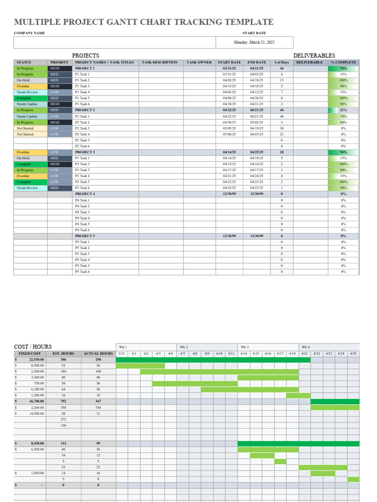 Gantt Chart Template for Project Tracking | PDF