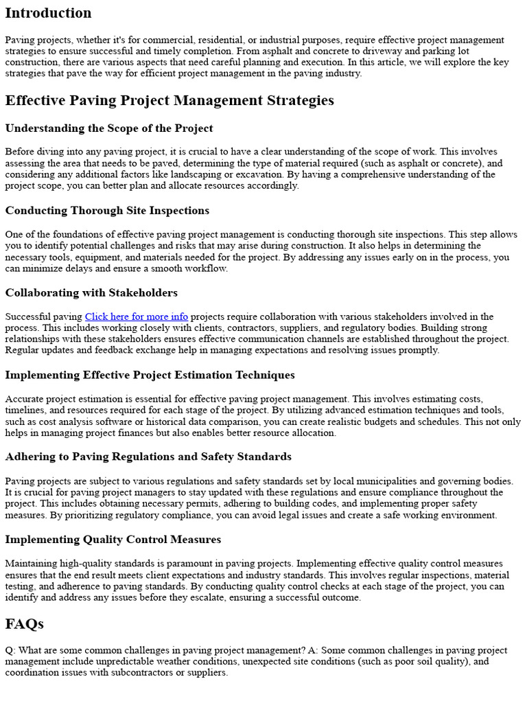 Effective Paving Project Management Strategies 149472 | PDF | Project ...