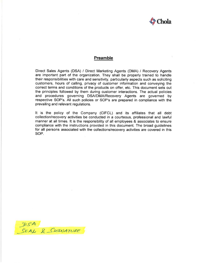 Dsa Code of Conduct (Dsa Seal & Signature) - Format | PDF