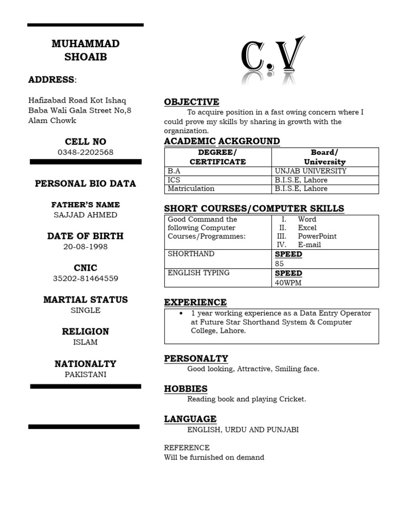 Shoaib CV | PDF