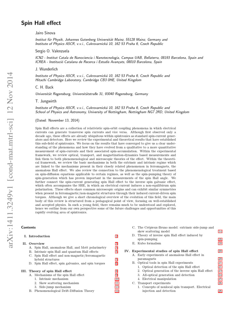 Spin Hall Effect | PDF | Magnetism | Spin (Physics)