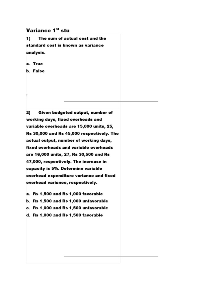 Variance Analysis and Calculations Guide | PDF | Profit (Economics ...