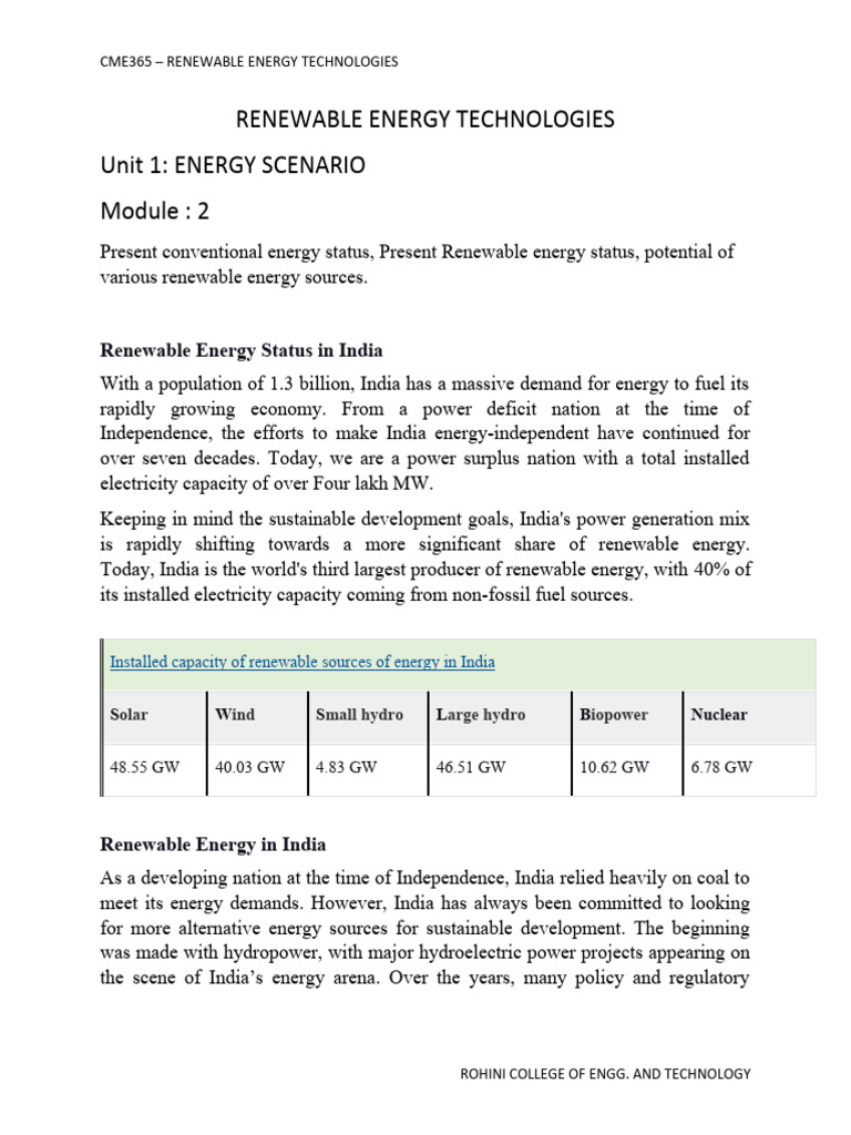 Renewable Energy Unit 1 Module 2 | PDF | Energy Development | Coal