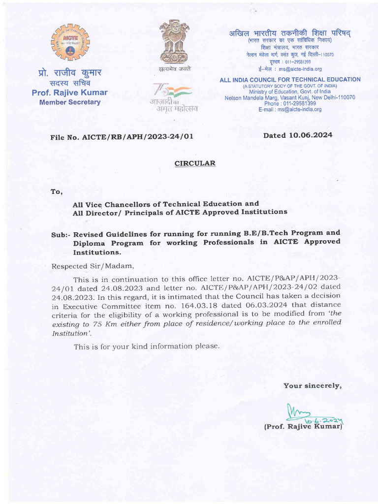 Circular For Revised Gudielines For Working Professionals | PDF ...