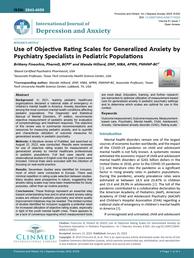 JR - Use of Objective Rating Scales for Generalized Anxiety by ... JR - Use of Objective Rating Scales for Generalized Anxiety by ...